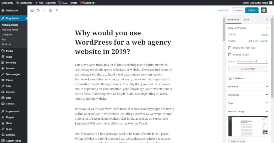 Why WordPress for a corporate website in 2019? | Outsourcify